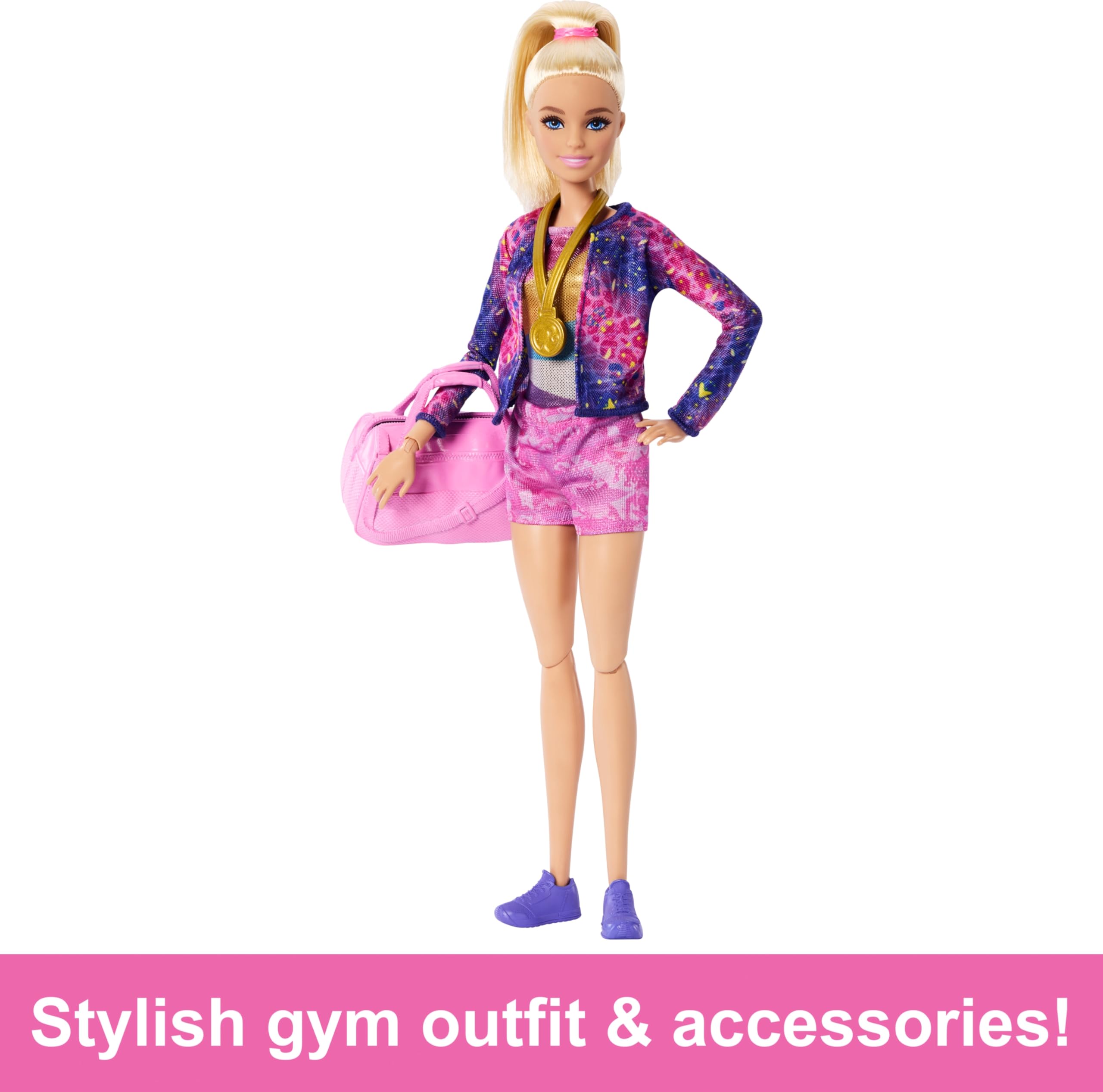 Barbie Careers Playset, Gymnastics Set with Blonde Gymnast Fashion Doll, C-Clip for Flipping Action, Balance Beam, Warm-Up Suit & Accessories