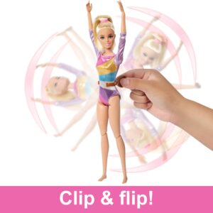 Barbie Careers Playset, Gymnastics Set with Blonde Gymnast Fashion Doll, C-Clip for Flipping Action, Balance Beam, Warm-Up Suit & Accessories