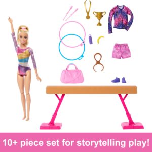 Barbie Careers Playset, Gymnastics Set with Blonde Gymnast Fashion Doll, C-Clip for Flipping Action, Balance Beam, Warm-Up Suit & Accessories