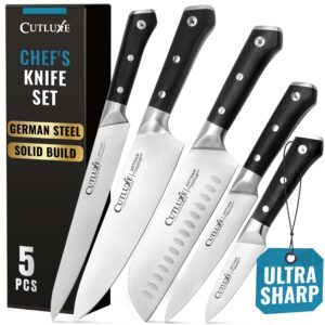 cutluxe kitchen knife set, 5 pcs chef's knife set – razor sharp german steel, full tang, ergonomic handles – artisan series