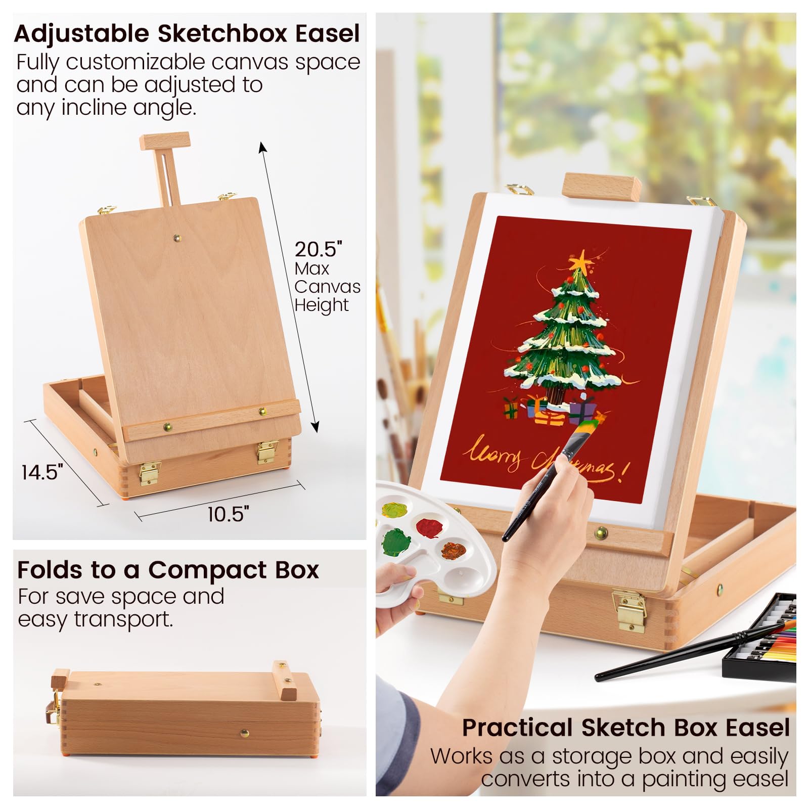 MERRIY Artist Acrylic Paint Set, Painting Supplies Kit with Tabletop Sketch Box Easel, 12 Colors Acrylic Paints,10"x 12" Stretched Canvas,Premium Acrylic Painting Set for Artist Adults, Beginners