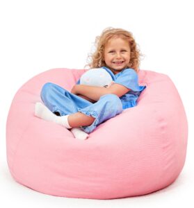 stuffed animal bean bag storage (no filler) - machine washable kids bean bag chair - extra large pink bean bag chair cover stuff toys & soft items - stuffed animal holder for girls -pink corduroy