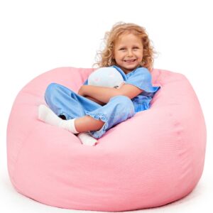 Stuffed Animal Bean Bag Storage (No Filler) - Machine Washable Kids Bean Bag Chair - Extra Large Pink Bean Bag Chair Cover Stuff Toys & Soft Items - Stuffed Animal Holder for Girls -Pink Corduroy