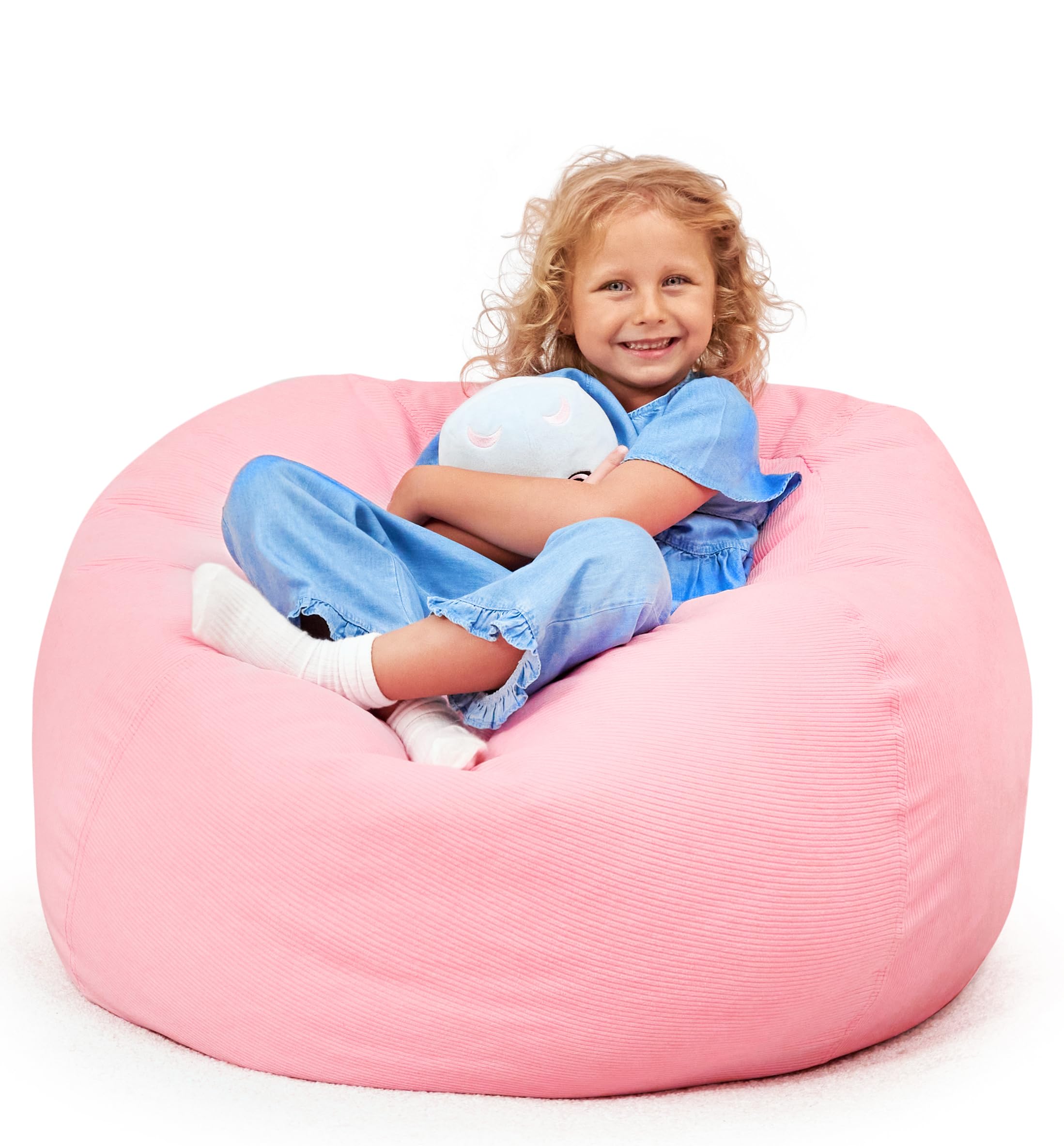 Stuffed Animal Bean Bag Storage (No Filler) - Machine Washable Kids Bean Bag Chair - Extra Large Pink Bean Bag Chair Cover Stuff Toys & Soft Items - Stuffed Animal Holder for Girls -Pink Corduroy