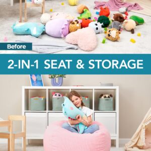 Stuffed Animal Bean Bag Storage (No Filler) - Machine Washable Kids Bean Bag Chair - Extra Large Pink Bean Bag Chair Cover Stuff Toys & Soft Items - Stuffed Animal Holder for Girls -Pink Corduroy