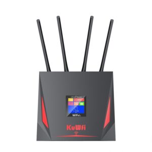 kuwfi 4g router with sim card slot, 4g router unlocked equipped with 2gb data support 4g to wifi/4g to wired port forwarding high gain 4pcs external antennas for long range 4g signal