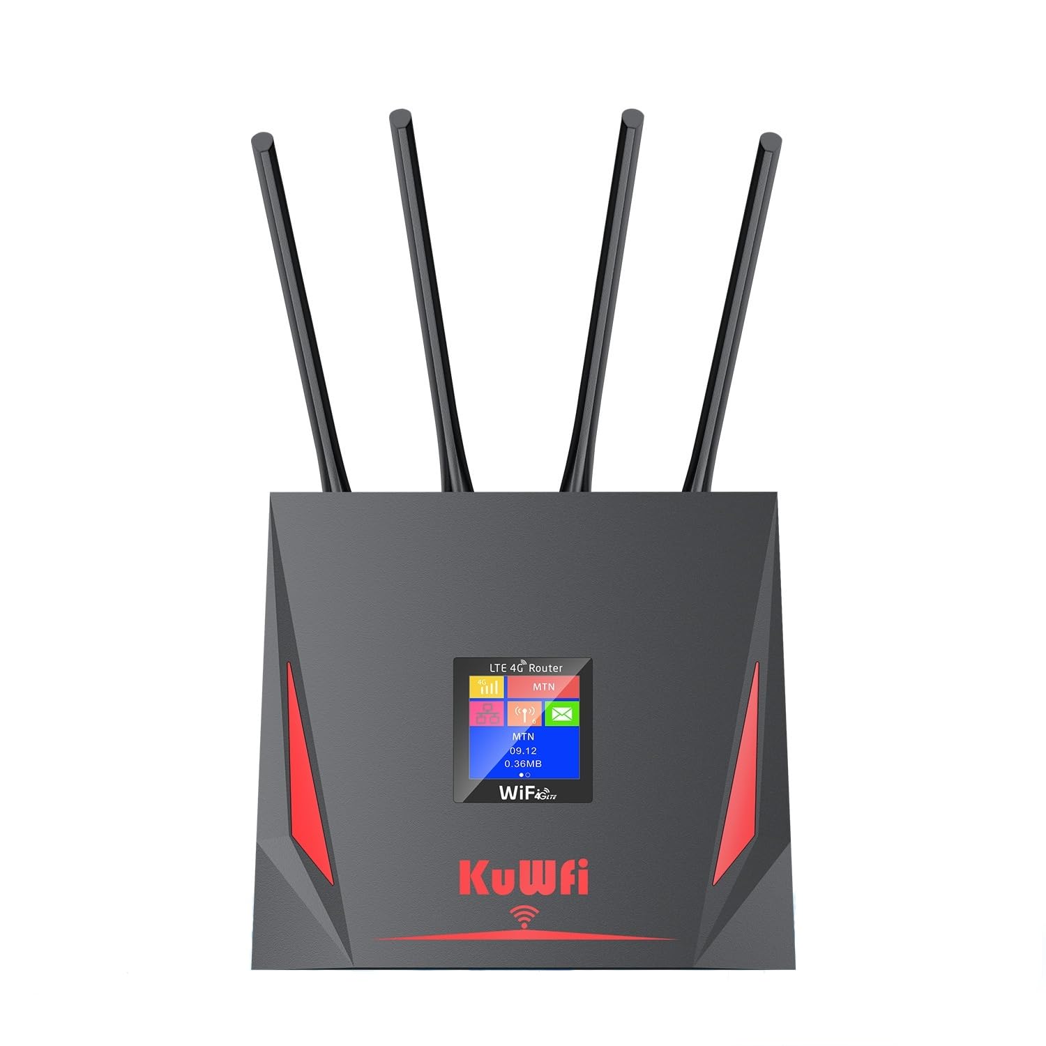 KuWFi 4G Router with sim card slot, 4g router unlocked equipped with 2GB Data Support 4G to WiFi/4G to wired Port forwarding High gain 4pcs external antennas for long range 4G signal