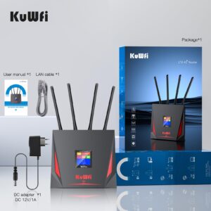 KuWFi 4G Router with sim card slot, 4g router unlocked equipped with 2GB Data Support 4G to WiFi/4G to wired Port forwarding High gain 4pcs external antennas for long range 4G signal