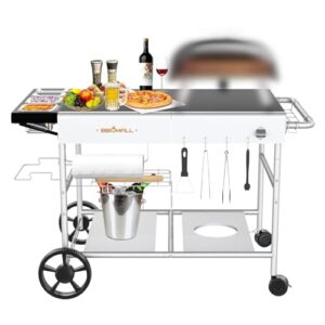 bbqmall pizza oven table cart for ooni koda/karu/fyra 16 & 12 with pizza topping station, movable food and prep workcart, outdoor grill stand for ninja woodfire, blackstone griddle cuisinart etc grill