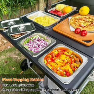 BBQMall Pizza Oven Table Cart for Ooni Koda/Karu/Fyra 16 & 12 with Pizza Topping Station, Movable Food and Prep Workcart, Outdoor Grill Stand for Ninja Woodfire, Blackstone Griddle Cuisinart etc Grill