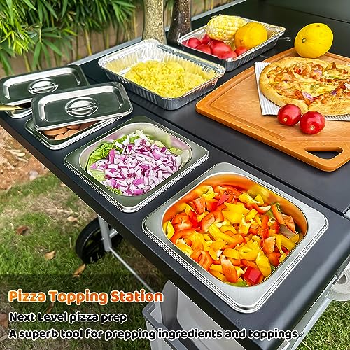 BBQMall Pizza Oven Table Cart for Ooni Koda/Karu/Fyra 16 & 12 with Pizza Topping Station, Movable Food and Prep Workcart, Outdoor Grill Stand for Ninja Woodfire, Blackstone Griddle Cuisinart etc Grill