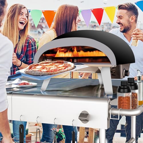 BBQMall Pizza Oven Table Cart for Ooni Koda/Karu/Fyra 16 & 12 with Pizza Topping Station, Movable Food and Prep Workcart, Outdoor Grill Stand for Ninja Woodfire, Blackstone Griddle Cuisinart etc Grill