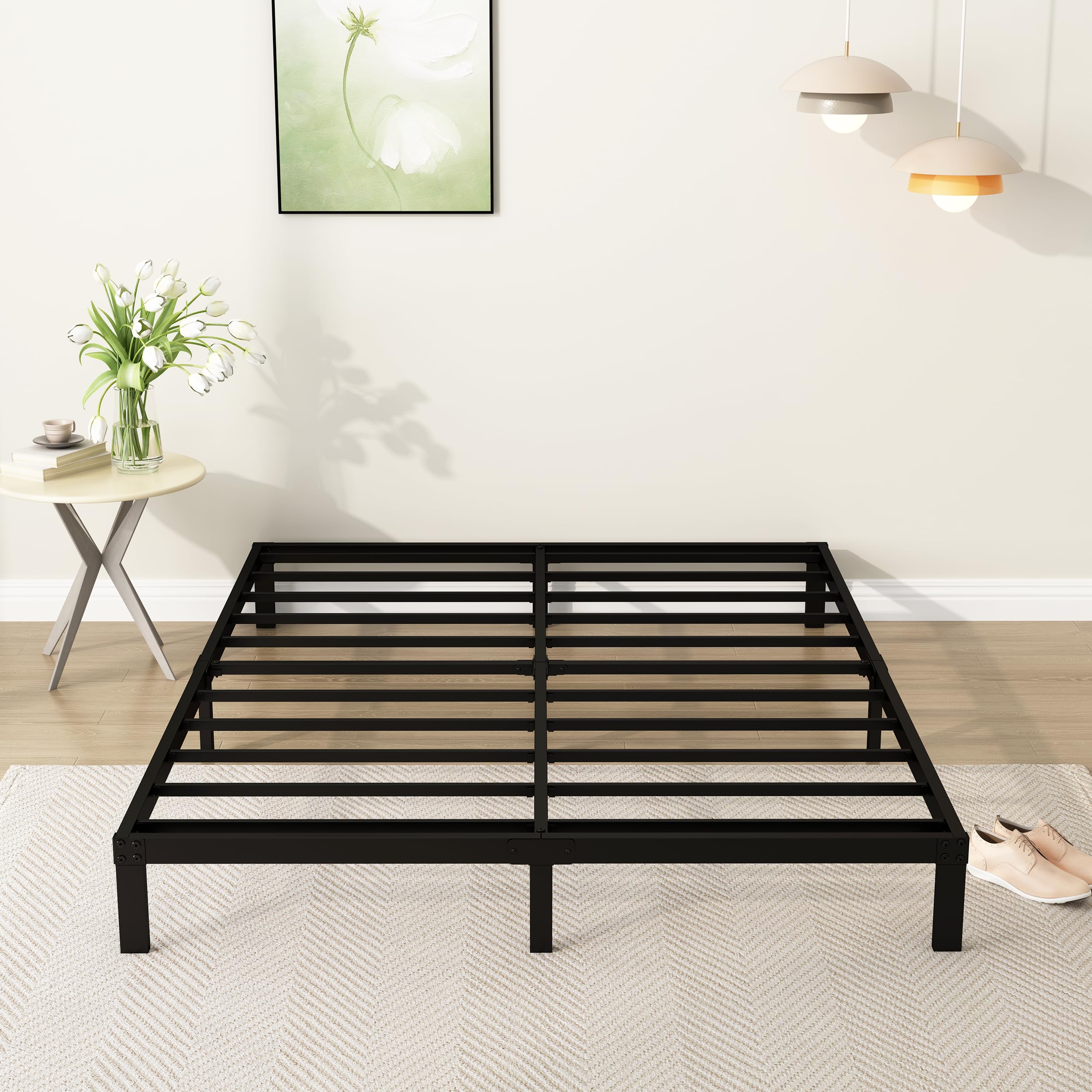 DiaOutro 9 Inch Full Size Bed Frame Heavy Duty Low Profile Metal Platform No Box Spring Needed Mattress Foundation, Easy to Assembly, Noise Free, Black