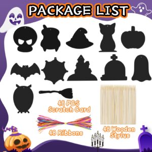 Halloween Scratch Paper Art for Kids - 48 Pcs DIY Rainbow Scratch Paper Off Cards Set for Kids Crafts Arts Supplies Class Birthday Holiday Party Activity Gift