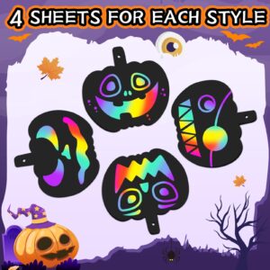 Halloween Scratch Paper Art for Kids - 48 Pcs DIY Rainbow Scratch Paper Off Cards Set for Kids Crafts Arts Supplies Class Birthday Holiday Party Activity Gift