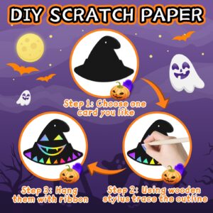 Halloween Scratch Paper Art for Kids - 48 Pcs DIY Rainbow Scratch Paper Off Cards Set for Kids Crafts Arts Supplies Class Birthday Holiday Party Activity Gift