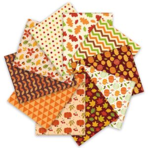 whaline 10pcs fall cotton fabric bundles 18 x 22 inch fall leaves pumpkin wave dot fat quarters autumn quilting patchwork squares sewing fabrics for fall thanksgiving diy handmade craft party decor