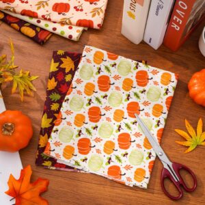 Whaline 10Pcs Fall Cotton Fabric Bundles 18 x 22 Inch Fall Leaves Pumpkin Wave Dot Fat Quarters Autumn Quilting Patchwork Squares Sewing Fabrics for Fall Thanksgiving DIY Handmade Craft Party Decor