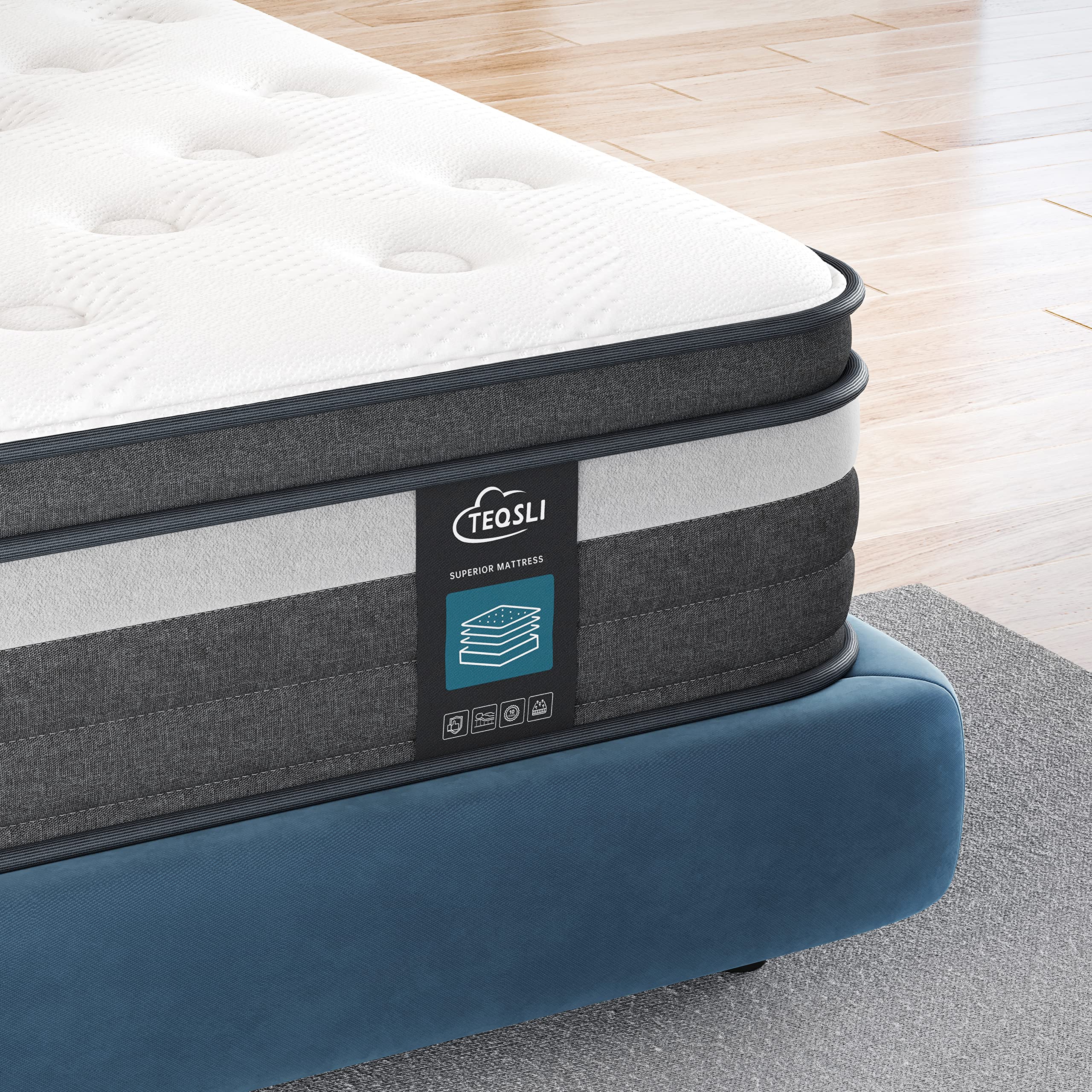 TeQsli Twin Mattress - 10 Inch Gel Memory Foam Hybrid Mattress in a Box for Pressure Relief and Cooling Sleep - Medium Firm Pocket Innerspring Mattress - CertiPUR-US Certified - 10-Year Support