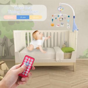 Baby Crib Mobile with Music and Lights, Hanging Rotating Animals Rattles, Stars Projection, Remote Control, for Boy Girl Newborn Baby Toys 3-6 Month, Baby Teething Toys for Bite Grip, Blue Upgraded