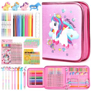 beefunni unicorn fruit scented markers set 56 pcs, art supplies for kids 4-6-8, arts and crafts coloring set, markers pencil crayon&gel pen drawing kits - birthday gifts for girls 4 5 6 7 8 year old