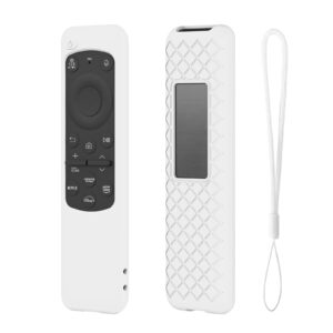 silicone protective case for samsung smart solar cell remote control bn59-01432a bn59-01432j bn59-01432b bn59-01432 2023 tm2360e, anti slip shockproof silicone cover with lanyard (white)