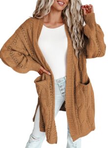 dokotoo long cardigans for ladies open front lightweight side split fall knit cute womens sweaters fall 2023 with pockets trendy clothing,khaki large