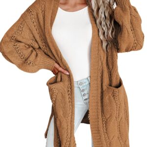 Dokotoo Long Cardigans for Ladies Open Front Lightweight Side Split Fall Knit Cute Womens Sweaters Fall 2023 with Pockets Trendy Clothing,Khaki Large