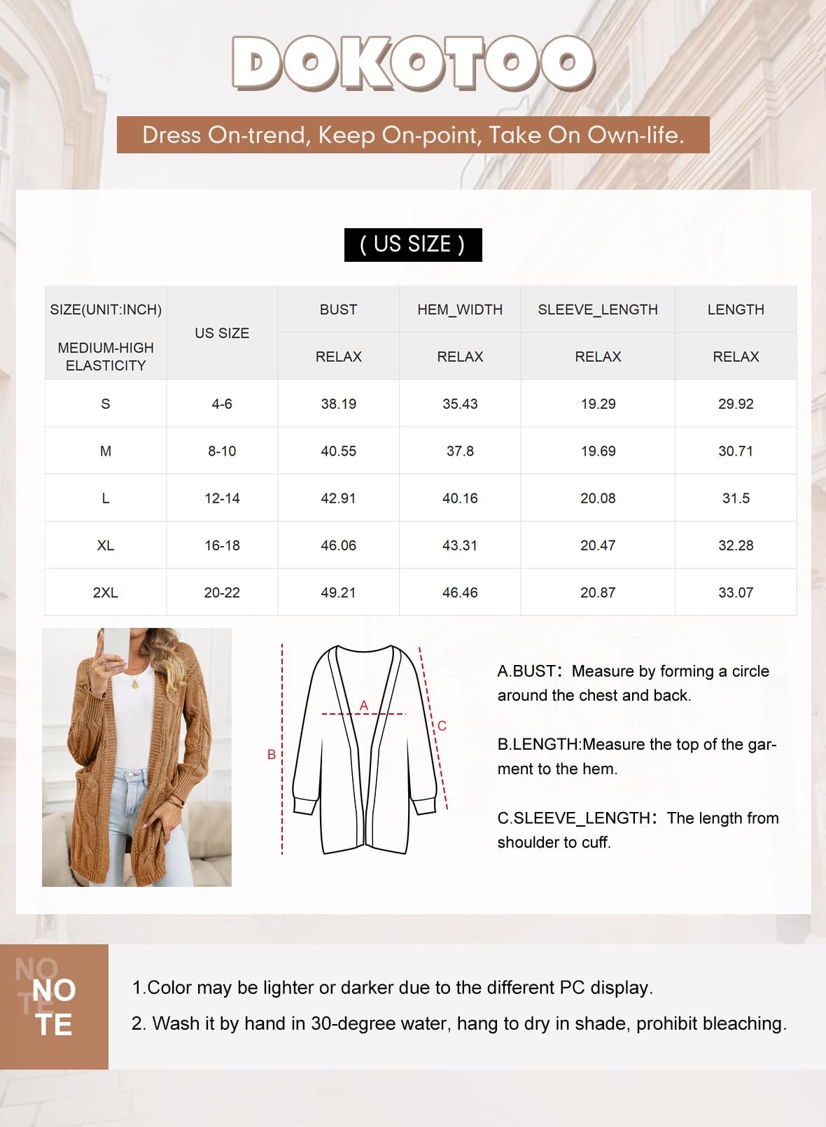 Dokotoo Long Cardigans for Ladies Open Front Lightweight Side Split Fall Knit Cute Womens Sweaters Fall 2023 with Pockets Trendy Clothing,Khaki Large