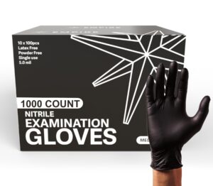 empire - black nitrile exam gloves case - premium - non-sterile - powder free - single use, disposable - latex free - for medical, dental, lab, food service, home, fentanyl resistant, small 1000 count