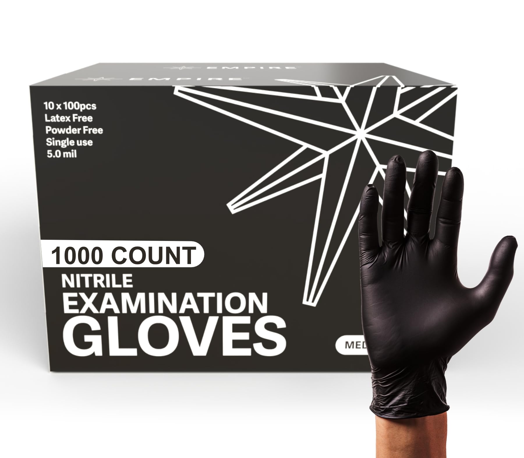 EMPIRE - Black Nitrile Exam Gloves Case - Premium - Non-Sterile - Powder Free - Single Use, Disposable - Latex Free - For Medical, Dental, Lab, Food Service, Home, Fentanyl Resistant, Small 1000 Count