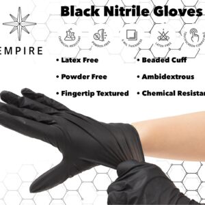 EMPIRE - Black Nitrile Exam Gloves Case - Premium - Non-Sterile - Powder Free - Single Use, Disposable - Latex Free - For Medical, Dental, Lab, Food Service, Home, Fentanyl Resistant, Small 1000 Count