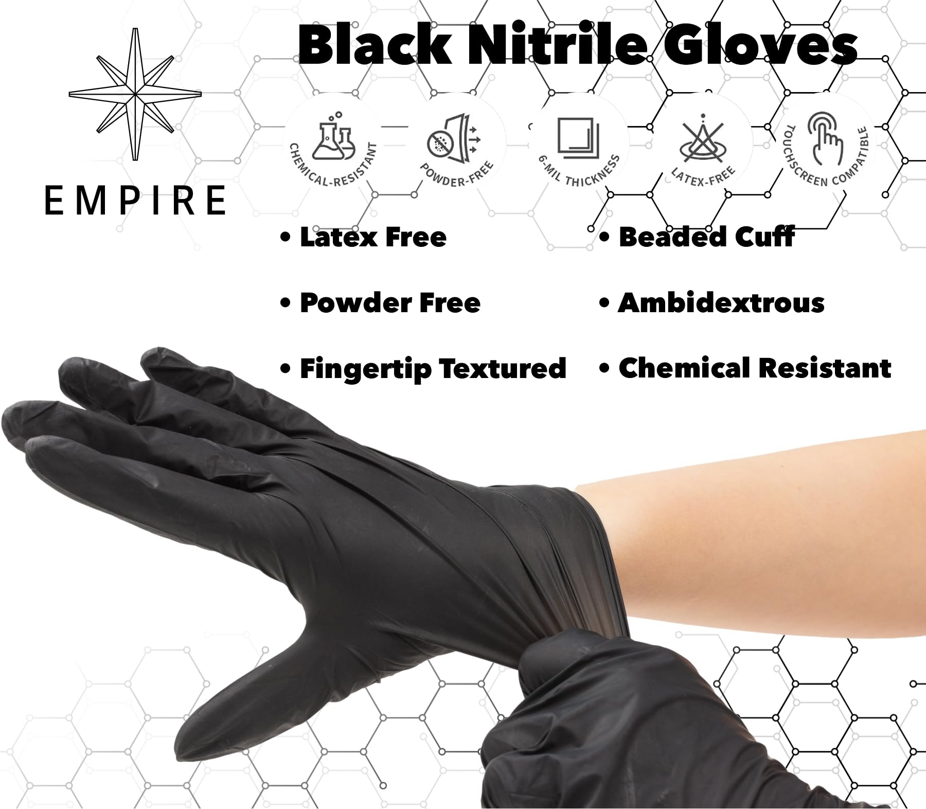 EMPIRE - Black Nitrile Exam Gloves Case - Premium - Non-Sterile - Powder Free - Single Use, Disposable - Latex Free - For Medical, Dental, Lab, Food Service, Home, Fentanyl Resistant, Small 1000 Count