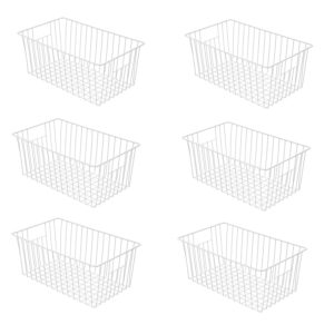 lonpute 16lx12wx6h inch wider freezer organizer baskets container, refrigerator metal wire storage bins with handles for kitchen, pantry, cabinet, closets - pearl white（6 packs