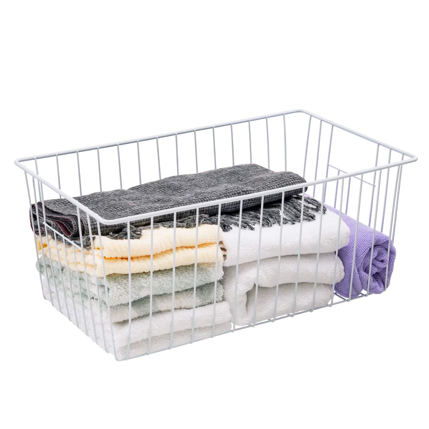 lonpute 16Lx12Wx6H inch Wider Freezer Organizer Baskets Container, Refrigerator Metal Wire Storage Bins with Handles for Kitchen, Pantry, Cabinet, Closets - Pearl White（6 Packs