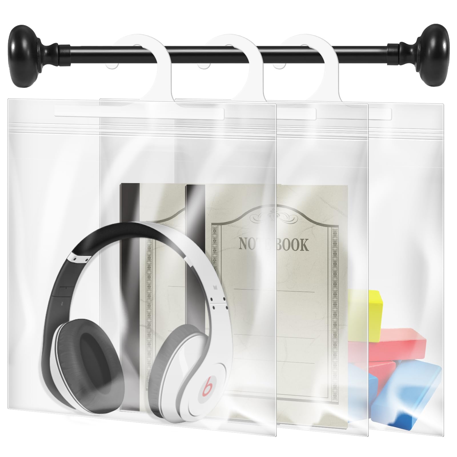 Large Hook Hanging Storage Bags 16 x 13-inch, Headphone Storage Classroom - Reusable, Waterproof & Dustproof - Ideal for Classroom, Library, and Pharmacy Use