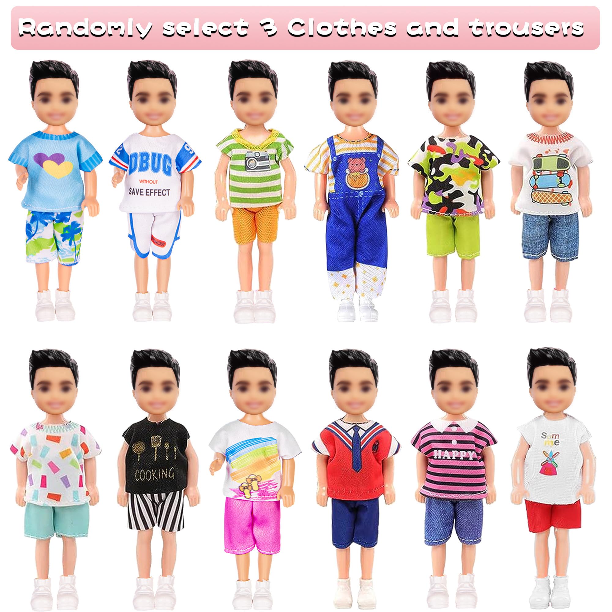 16pcs Doll Clothes and Accessories for 5.3 inch - 6 inch Dolls Include 3 Tops, 3 Pants for Boy Dolls and 5 Dresses, 3 Bikinis for Girl Dolls and 2 Pairs Shoes (No Doll)