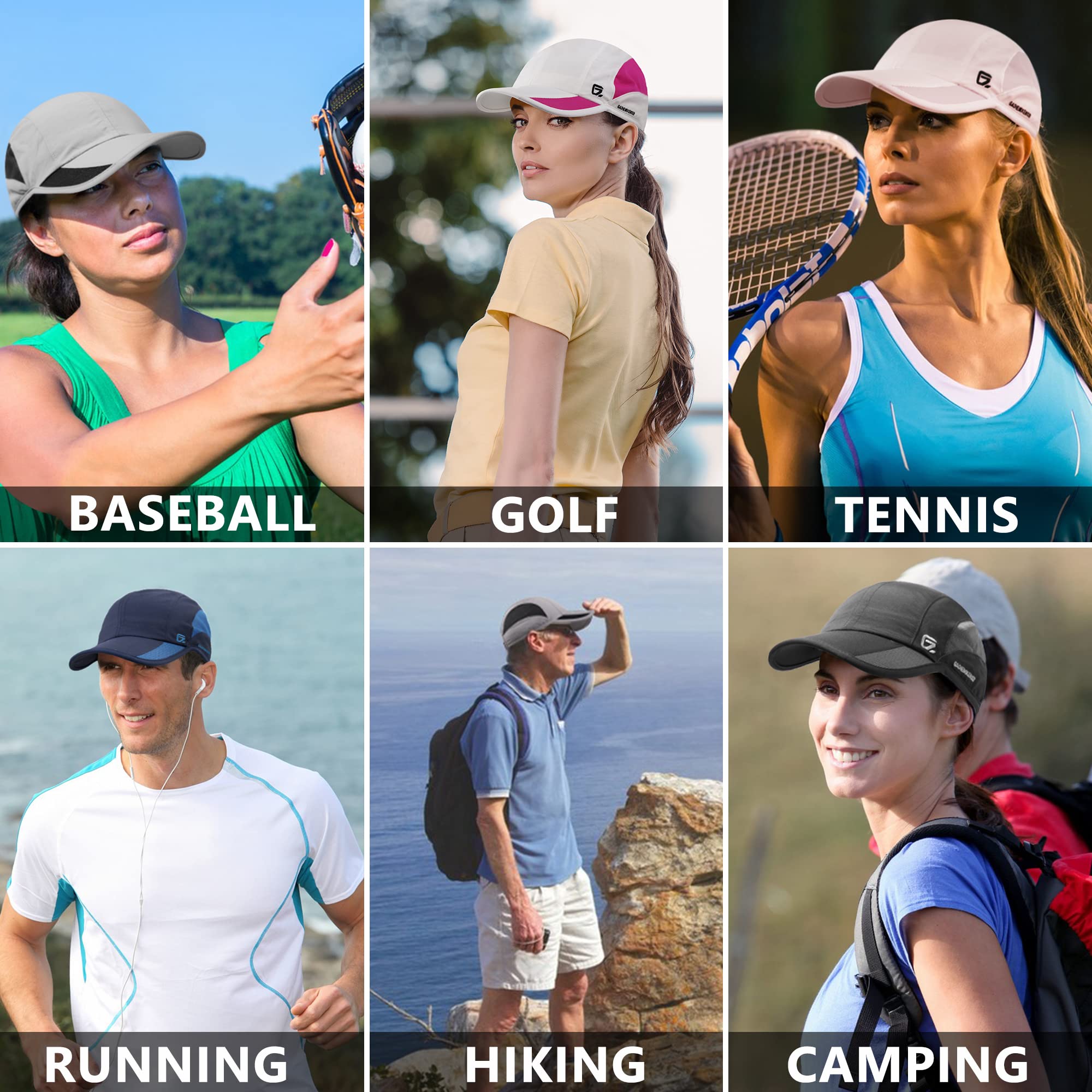 GADIEMKENSD Cooling Running Hat Quick Dry Summer Baseball Cap UPF50+ Sports Sun Caps Breathable Mesh Lightweigh Dad Hats Unstructured for Golf Tennis Hiking Gym Travel Camping Light Grey L