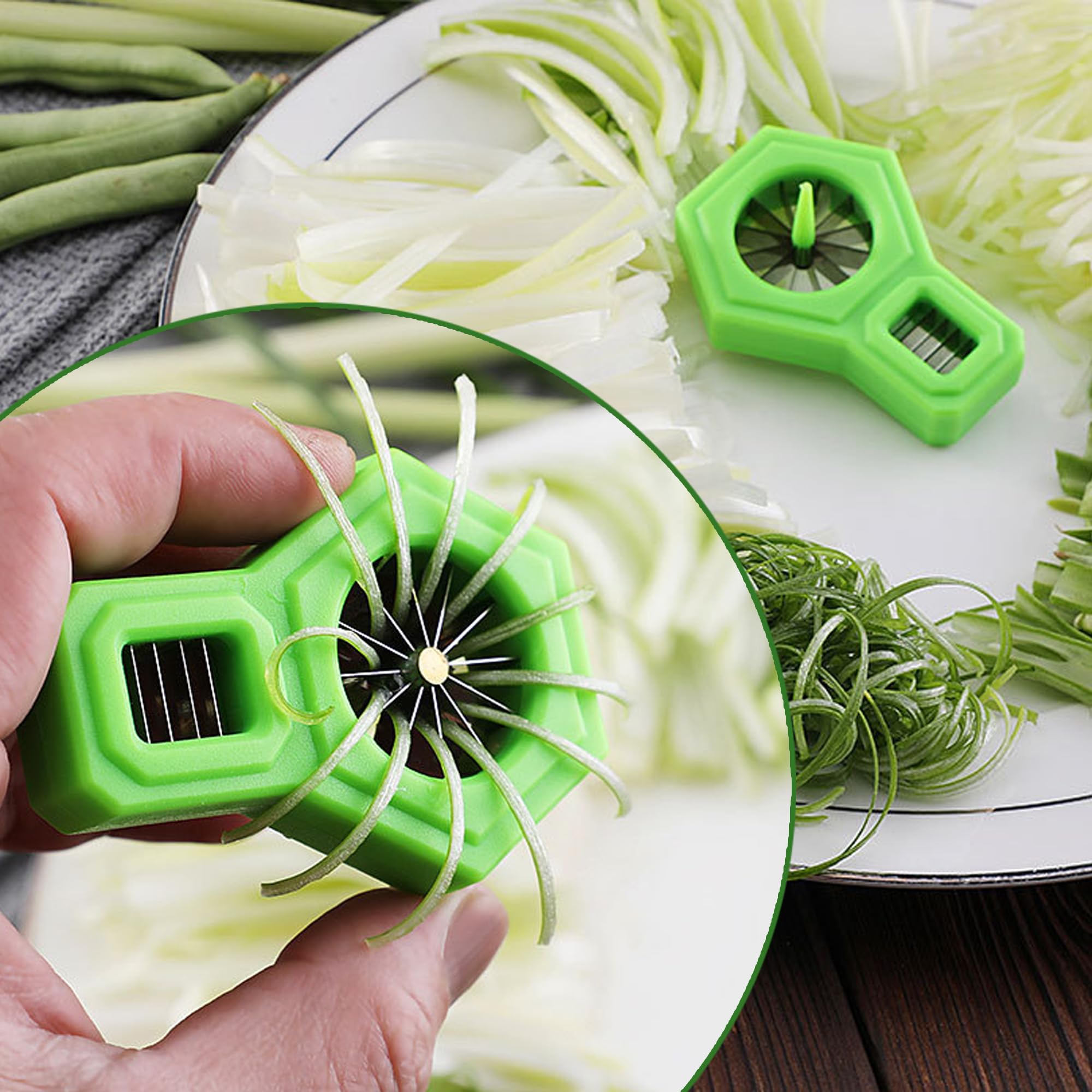 PCTC Onion Cutter Green Onion Shredder Slicer Stainless Steel Onion Cutter Graters Shred Silk Knife Vegetable Chopper Slicer, Kitchen Tools(Green)