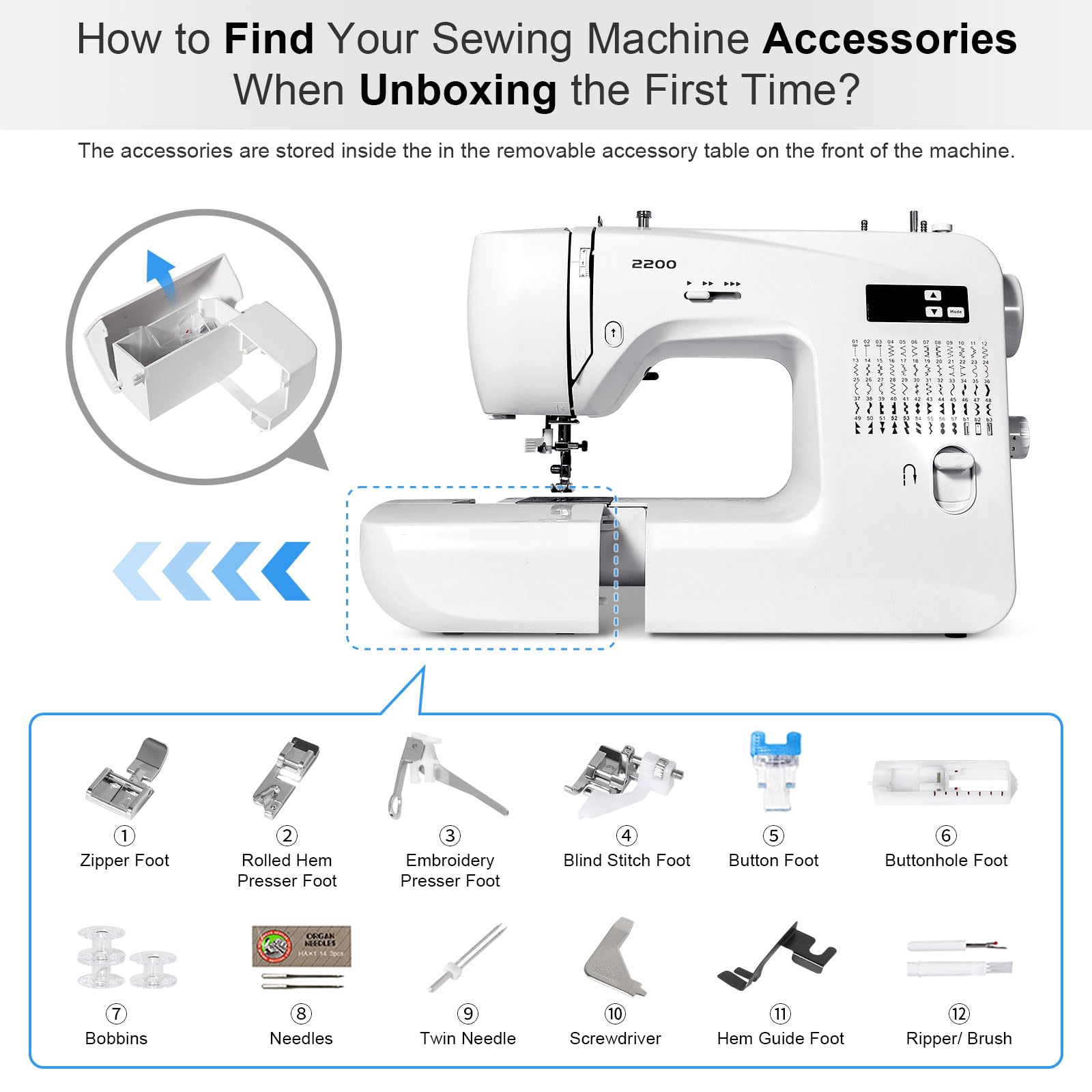 Portable Sewing Machine Computerized Embroidery Sewing Machine with 60 Unique Built-in Stitch and 8 Buttonhole