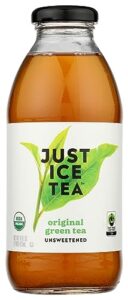 just ice tea ready to drink original green tea unsweetened, contains caffeine, fair trade, kosher, usda certified organic, 16 fluid ounce (pack of 12)