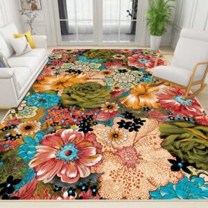 keensoft colorful flower area rug 8x10 ft boho floral retro rugs non-slip machine washable carpets vintage bohemia floor carpet decor for living room bedroom