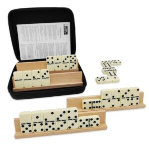 uvcany dominoes set for adults with 4 wooden racks/trays, double 6 dominoes travel set with portable case double six dominoes set with 4 tiles holders, 28 tiles dominos set for family board games