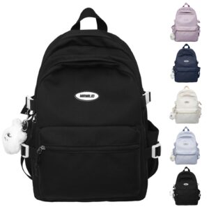 vttdb kawaii backpack with cute accessories casual aesthetic daypack simple laptop bag waterproof travel rucksack for women (black)