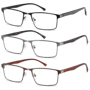 nanako 3 pack reading glasses for men, lightweight blue light blocking metal frame mens readers (c1,+1.50)