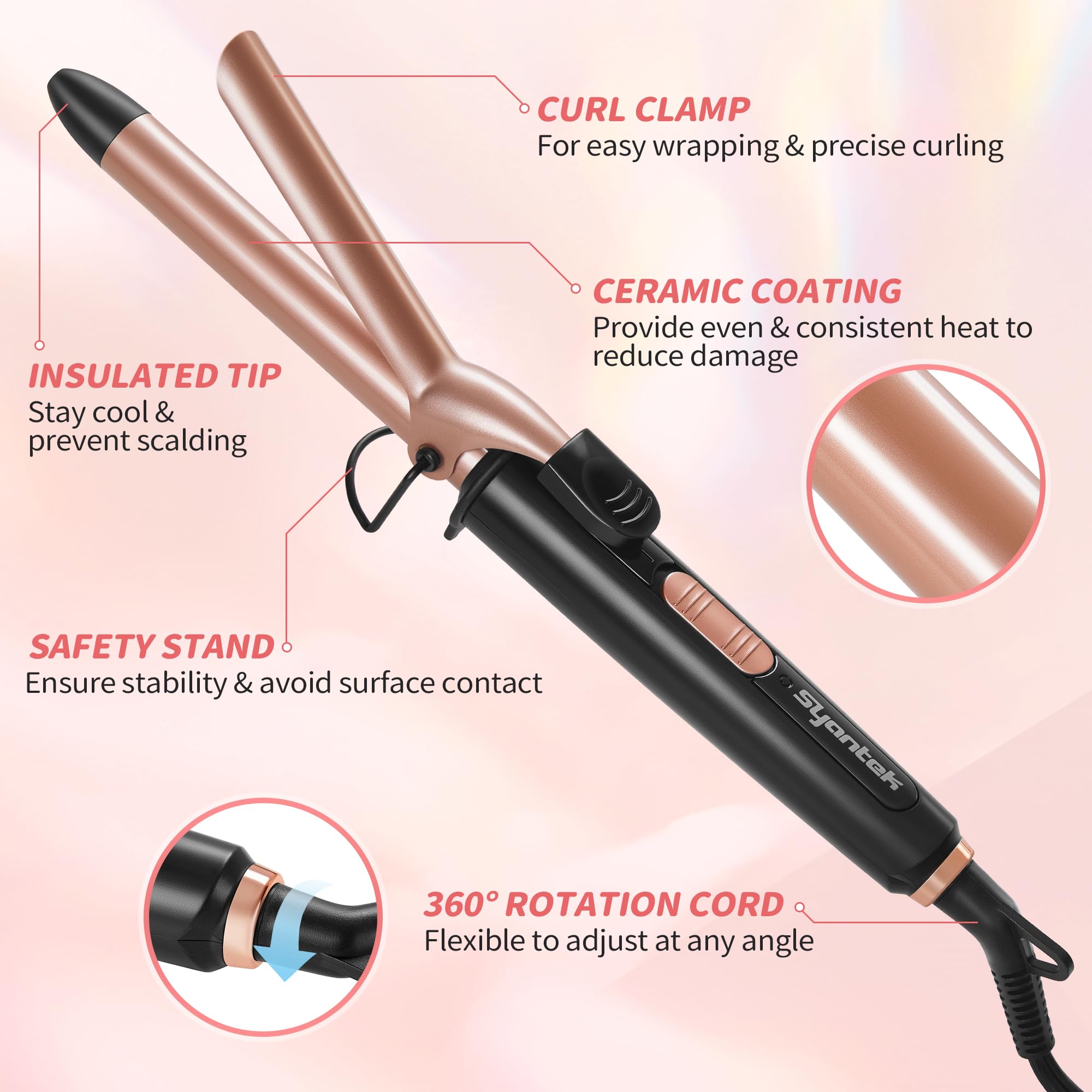 Syantek 3/4 Inch Curling Iron, Ceramic Barrel Hair Curler for Tighter Curls, Professional Hair Curling Wand for All Hair Types, Fast Heat Up to 400°F