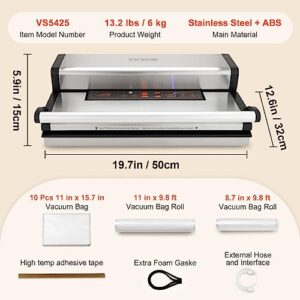 VEVOR Food Vacuum Sealer Machine, 95Kpa 350W Powerful Dual Pump and Dual Sealing, Dry and Moist Food Storage, Automatic and Manual Air Sealing System with Built-in Cutter, with Seal Bag External Hose