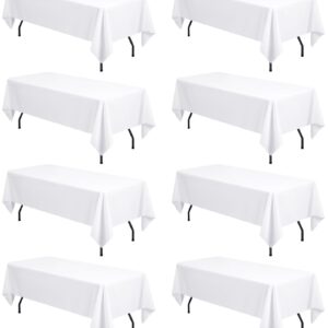 8 Pack White Tablecloth 60 x102 Inch Polyester Table Cloth for 6 Foot Rectangle Tables - 6ft Rectangular Bulk Polyester Fabric Washable Long Table Clothes for Wedding Party Buffet Restaurant Banquet