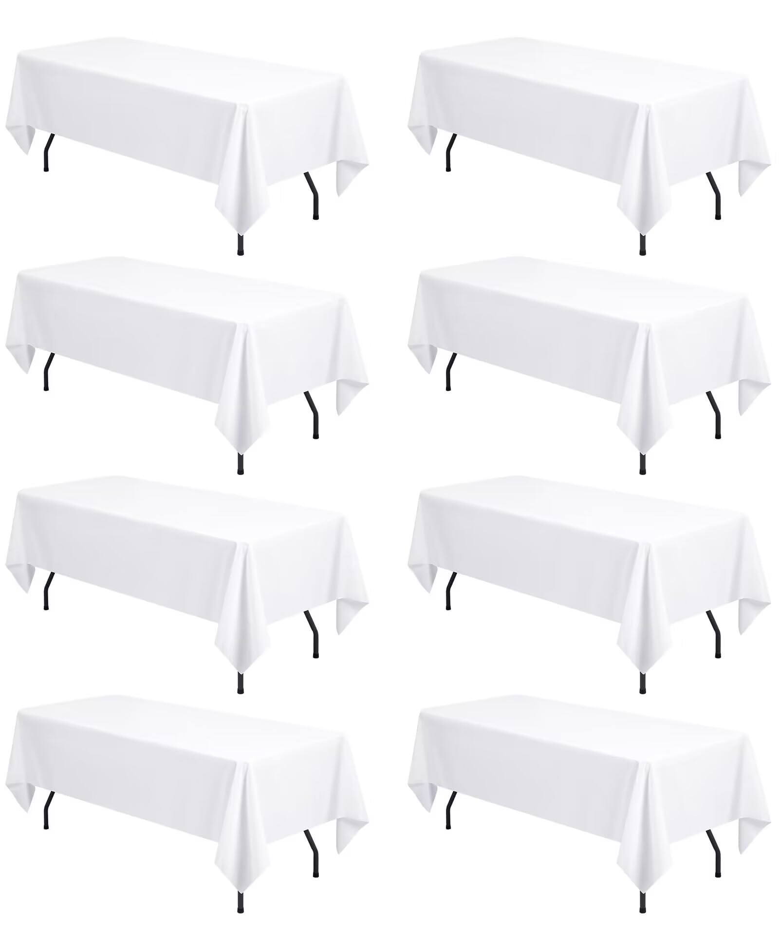 8 Pack White Tablecloth 60 x102 Inch Polyester Table Cloth for 6 Foot Rectangle Tables - 6ft Rectangular Bulk Polyester Fabric Washable Long Table Clothes for Wedding Party Buffet Restaurant Banquet