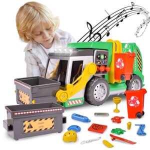 maxx action 19’’ 3-n-1 maxx recycler – large garbage truck toy with lights, sounds and motorized drive | realistic trash truck with dual joystick controllers - sunny days entertainment | green